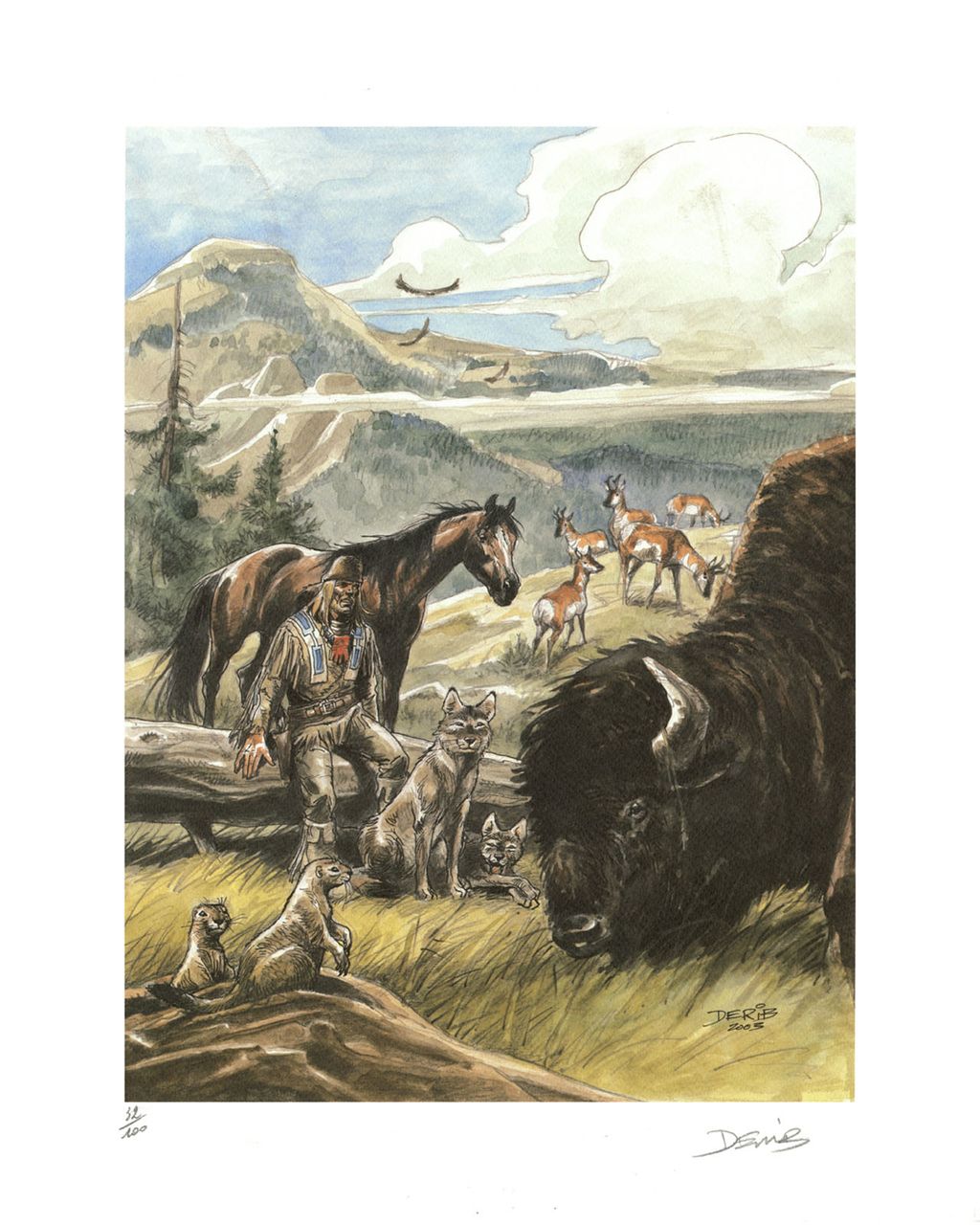 Buddy Longway, Affiche offset signée, Bison - AKILON