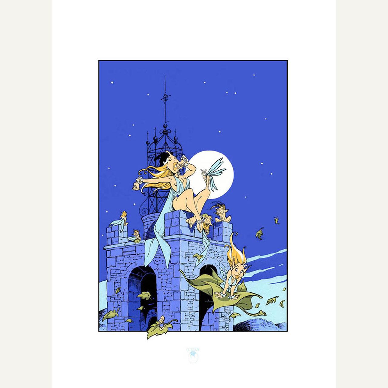 Crisse, Sérigraphiée signée, Les Fées sur la tour du château - AKILON