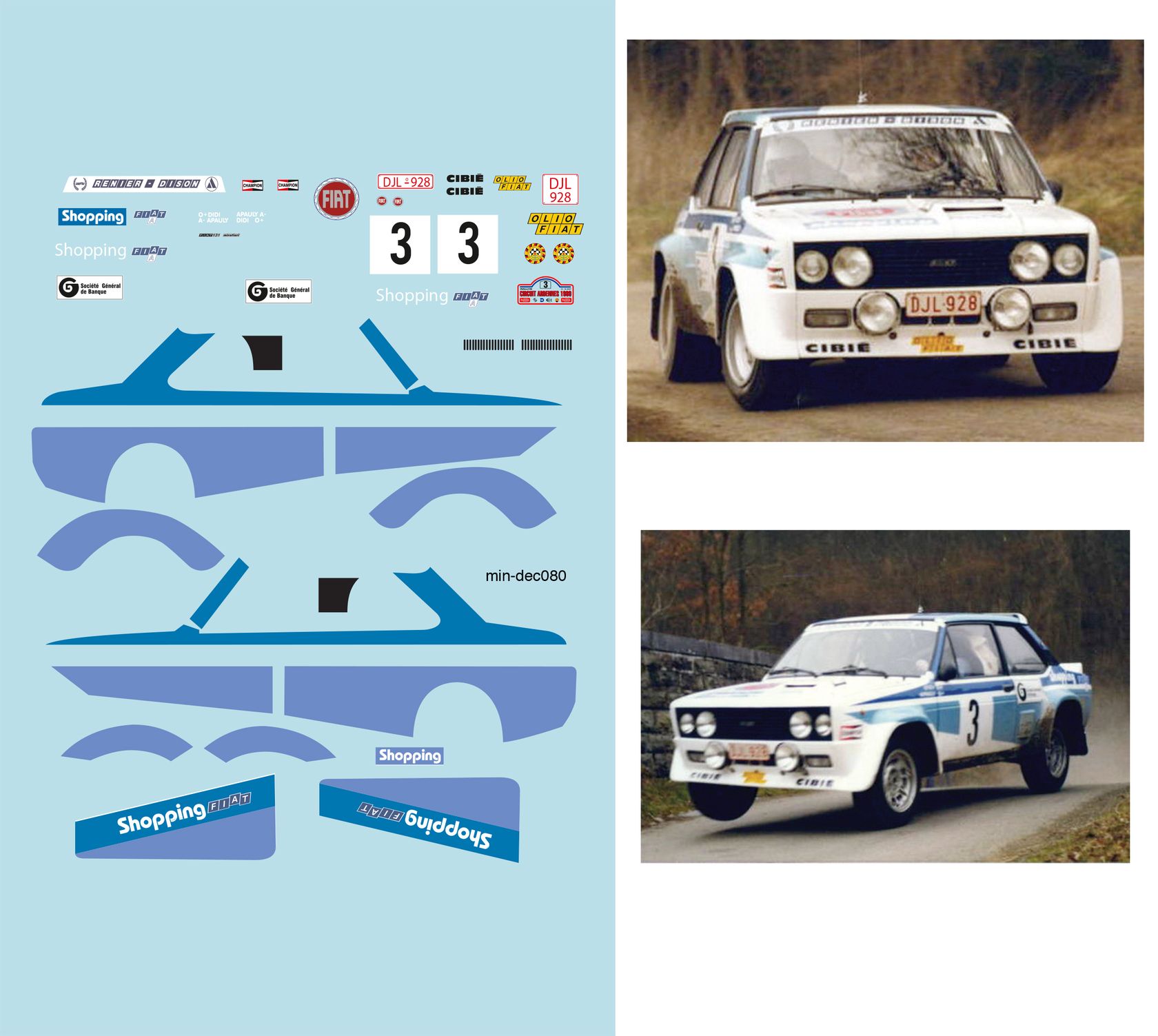 Décalcomanie pour miniature 1/43 FIAT 131 - Circuit des Ardennes 1980 ...
