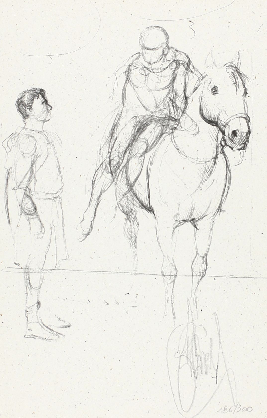 Delaby, Dufaux, Murena, Ex-libris signé, Homme et cavalier (croquis ...