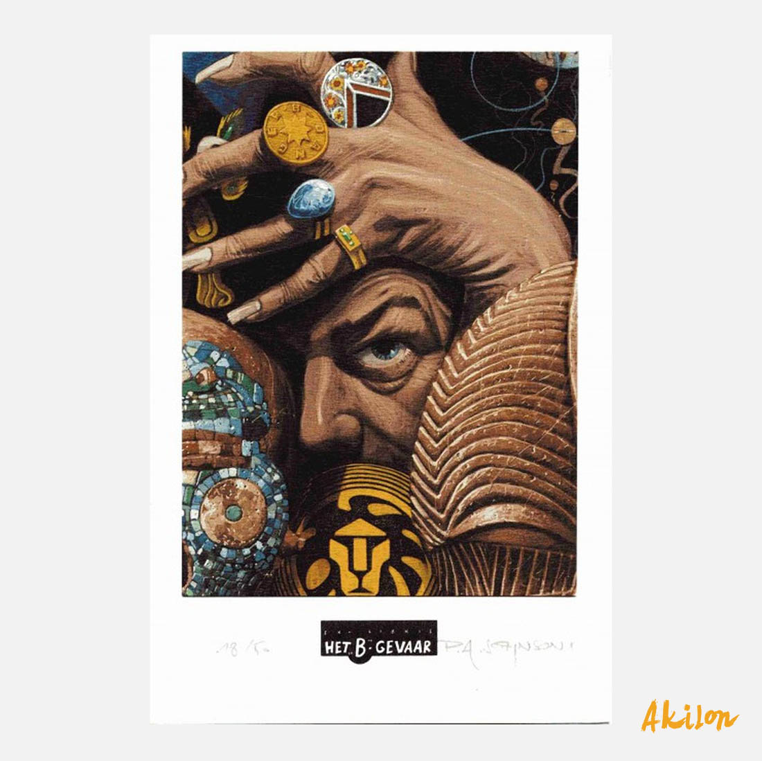 Johnson, La Création, Ex-libris offset signé, Visage - AKILON