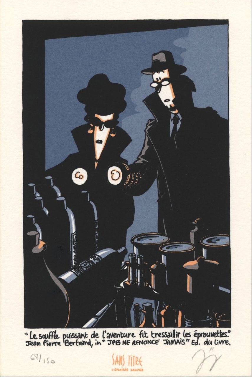 Jouvray, Toile cirée,Ex-libris sérigraphié signé, Les éprouvettes - AKILON