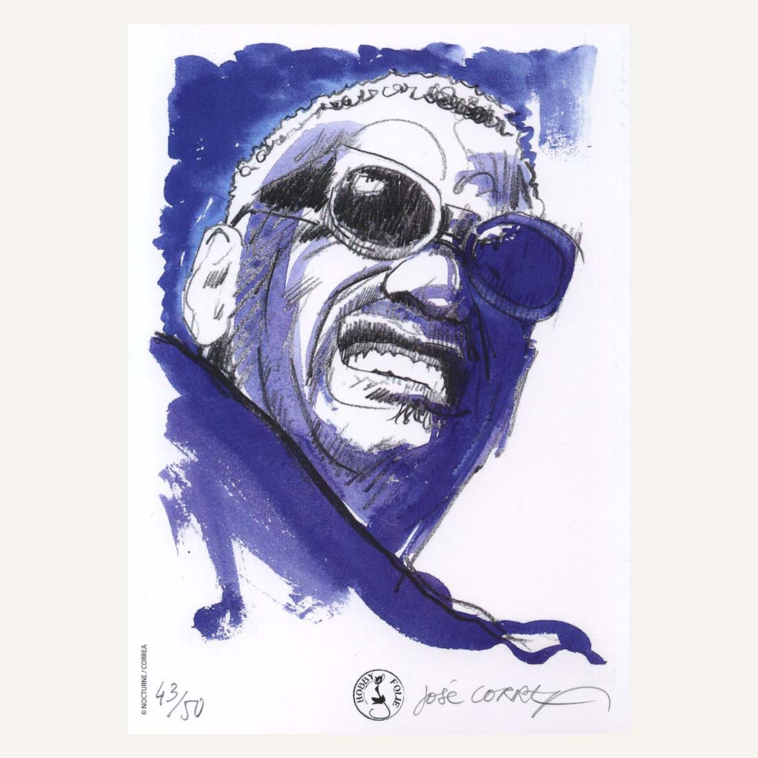 Portrait de Ray Charles : Ex-libris offset signé par Correa - AKILON